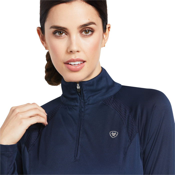 Ariat Womens Sunstopper 2 0 1 / 4 Zip Base Layer Top - Navy - 10030429 ...