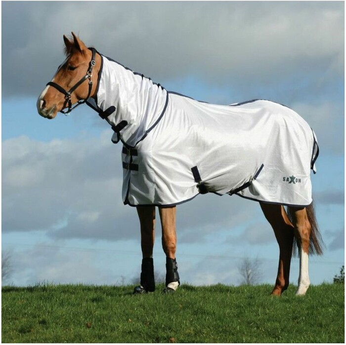 Saxon Mesh Combo Neck Fly Rug 10029420 - White / Navy - Horse - Fly ...