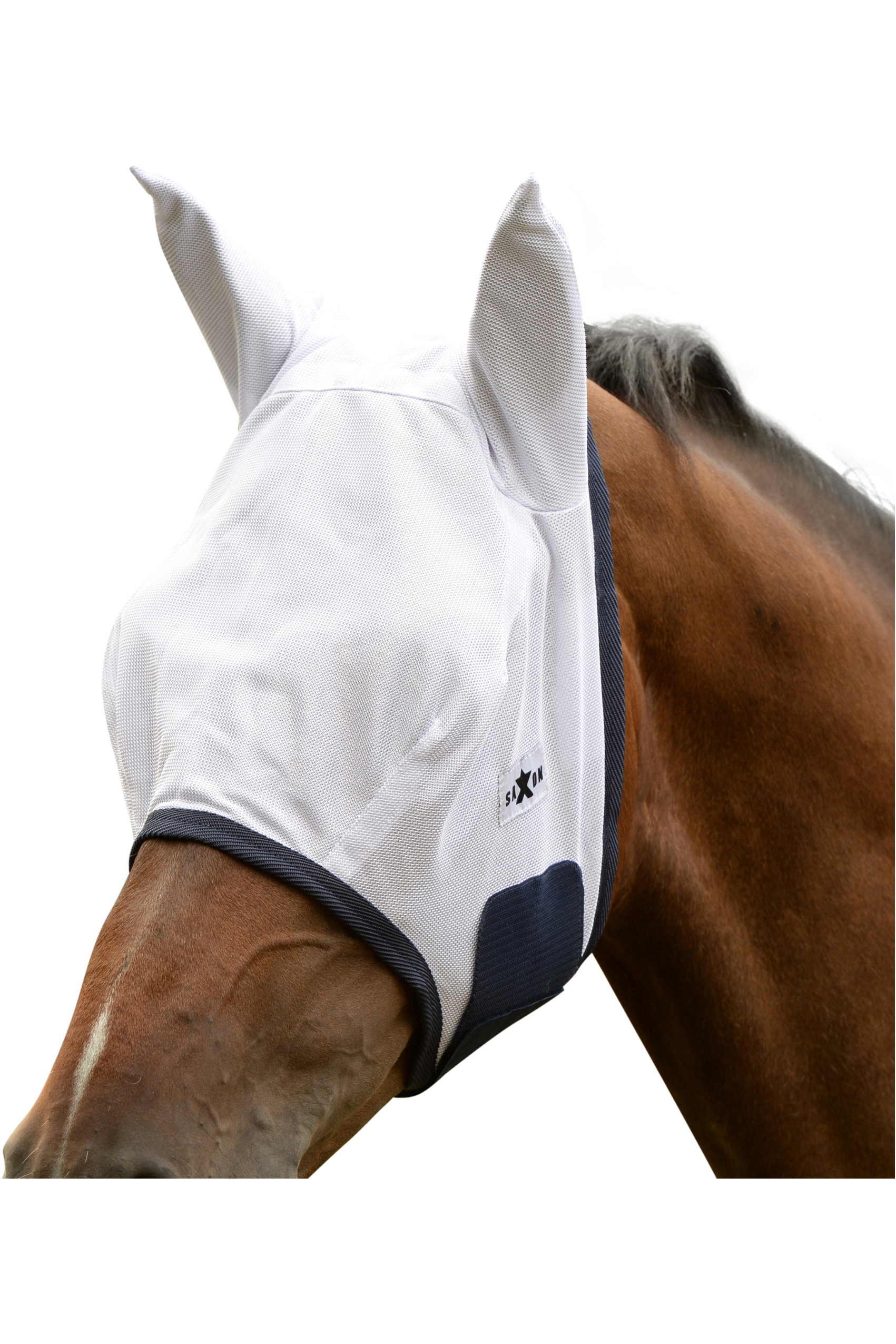 2025 Saxon Mesh Fly Mask 1000694 - White / Navy - Horse - Fly Rugs ...